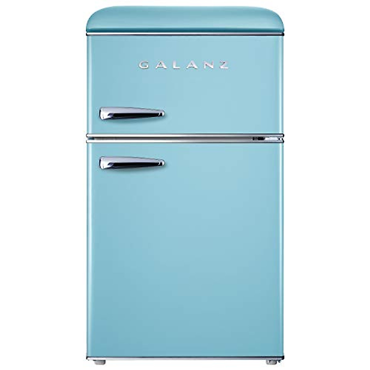 Galanz GLR31TBEER Retro Compact Refrigerator, Mini Fridge with Dual Doors, 3.1 Cu FT, Blue & GLCMKZ11BER10 Retro Countertop Microwave Oven with Auto Cook & Reheat, Defrost, 1.1 cu ft, Blue