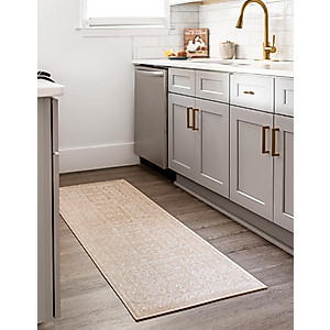 Rugs.com Oxford Collection Rug – 2' 7 x 12' Runner Beige Low Rug Perfect for Hallways, Entryways