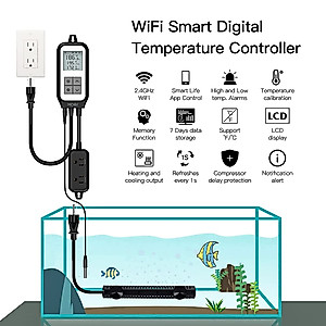 MOES Smart WiFi Reptile Thermostat Outlet Heating Cooling, Tuya Digital Temperature Controller Sensor Plug for Fermenter Brewing Breeding Heat Mat, Smart Life Remote Control, -22- 221℉,10A 1250W