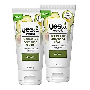 Yes To Avocado Fragrance Free Daily Hand Cream, Fast-Absorbing Formula That Combats Signs Of Aging, With Omega 3 Fatty Acids, Hyaluronic Acid & Glycerin, Natural, Vegan & Cruelty Free, 3 Oz (2 Pack)