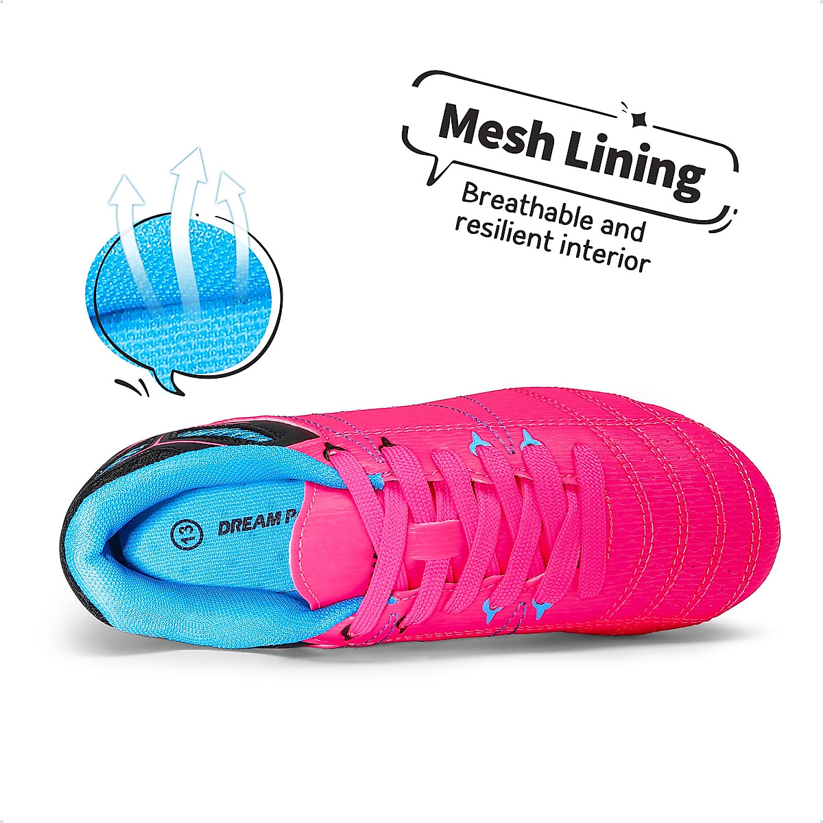 DREAM PAIRS Boys Girls Soccer Football Cleats Shoes for Little Kid/Big Kid,Size 10 Toddler,Fuchsia/Black/Cyan,160471-K