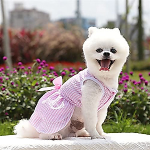 Dog Clothes Girl Dress Dress Supplies Stripes Skirt Cat Summer Wedding Pet Dog Bow Dress Autumn Spring Knot Pet Clothes Dog Extra Small (Medium, Pink)