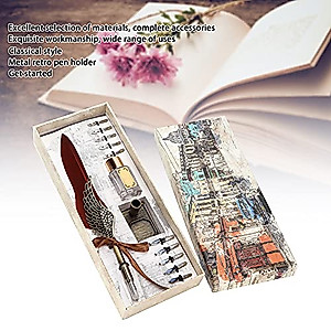 Tissting Quill Pen Feather Calligraphy Pen Set with 10 Replacement Nib,1 Ink Bottle,1 Pen Holder,Retro Writing Suit for Couple Teacher Stationery Gift(Brown)