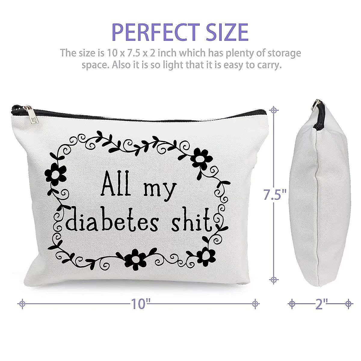 Diabetic Supplies Cosmetic Bag - All My Diabetes - Diabetic Emergency Kit Funny Travel Bags Zipper Pouch Toiletry Make-Up Case for Women Grandma Grandpa Mom Dad Sister Brother Birthday Christmas Gifts