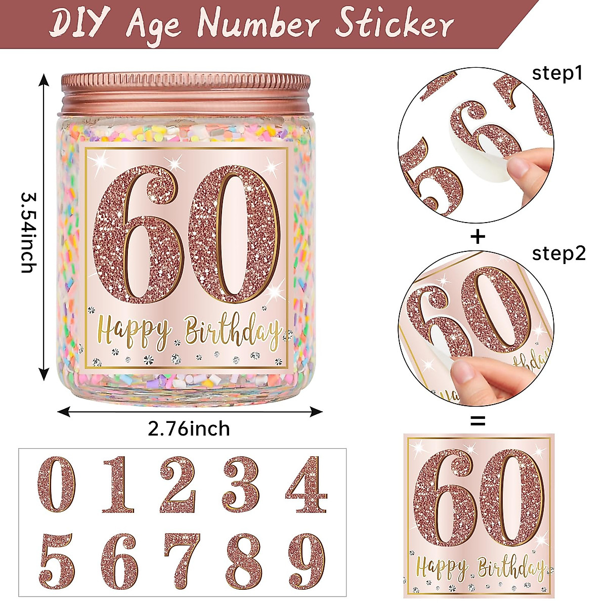 Happy Birthday Candle with DIY Stickers for Any Age: Vanilla Cream-Scented Birthday Candle with Sprinkles - Pink Rose Gold Sweet Birthday Gifts for Girls Women Funny Birthday Presents for Her