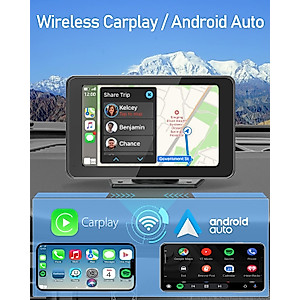 Wireless Car Stereo Compatable with Apple CarPlay and Android Auto,7" HD Portable Bluetooth CarPlay Touch Screen for Car,with Backup Camera Car play for all cars