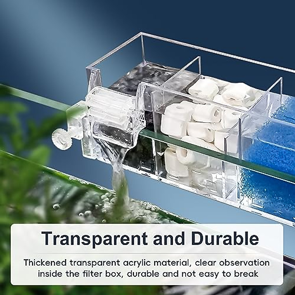 Bluecoco Premium Multi-Layer Aquarium Filter for 10 to 20 Gallon Fish Tanks: Oxygenating Water Wheel, Low-Noise Operation, Dual-Sided Suspension, Transparent & Durable (Medium)