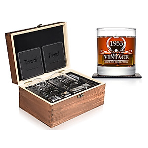 71st Birthday Gifts for Men, Vintage 1953 Whiskey Glass and Stones Gift Set of 2, Funny 71 Birthday Gift for Dad Husband Brother, 71 Birthday Present Ideas for Him, 71 Year Old Bday Decorations