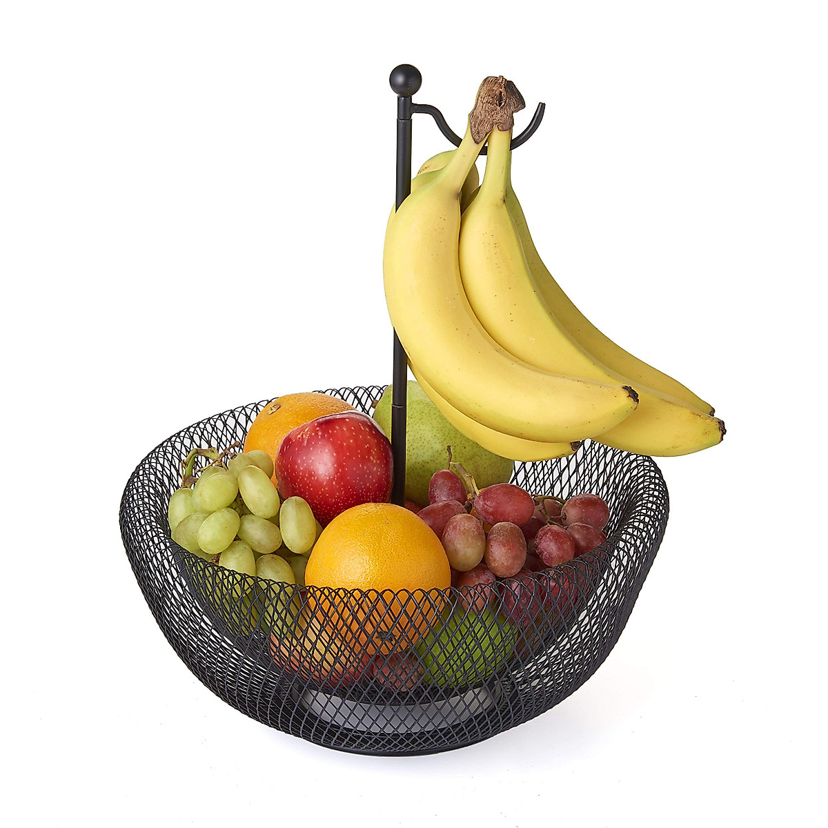 Nifty Banana Hook Mesh Fruit Bowl – Black Powder Coated Design, Double Walled Basket, Modern Kitchen Counter Organizer, Decorative Home Storage Holder