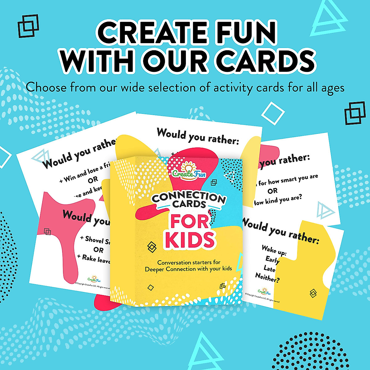 CreateFun Connection Cards for Kids - 101 Family Conversation Starters for a Deeper Connection - Engaging and Fun Conversation Cards for Ages 3 and Up to Help Improve Self-Confidence and Family Bond