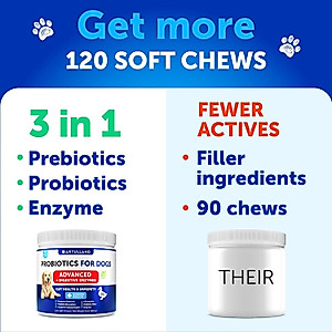 Probiotics for Dogs - Support Gut Health, Itchy Skin, Allergies, Immunity, Yeast Balance - Dog Probiotics and Digestive Enzymes with Prebiotics - Reduce Diarrhea, Gas - 120 Probiotic Chews for Dogs