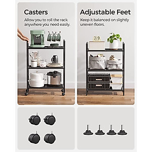 SONGMICS 3-Tier Metal Storage Rack with Wheels, Mesh Shelving Unit with X Side Frames, 23.6-Inch Width, for Entryway, Kitchen, Living Room, Bathroom, Industrial Style, Black UBSC163B01