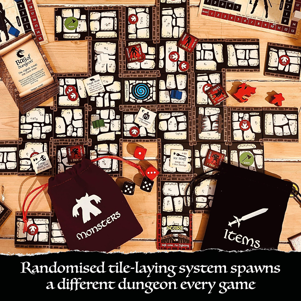 Bag of Dungeon - A Popular Fantasy Crawler Adventure Board Game | Enter The Dragon's Lair | 1-4 Players | Age 7+ | Simple-to-Play | Best Travel & Family Games | Tabletop RPG | Classic Gaming