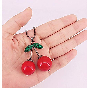 QTMY Cute Cherry Pendant Long Necklace Jewelry for Teen Girls Women