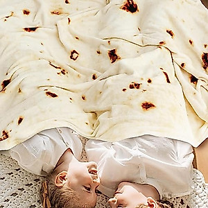 Excervent Tortilla Burritos Wrap Blanket for Adults and Kids, 290 GSM Double Sided Funny Realistic Food Blanket, Novelty Tortilla Blanket, Super Soft Taco Flannel Throw Blanket, 47 inch Beige