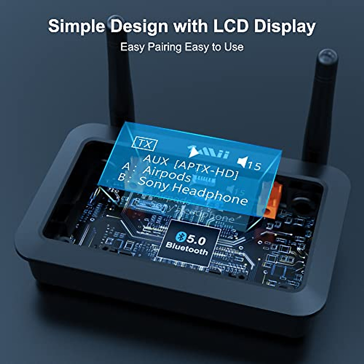 1Mii B03+ Bluetooth Transmitter Receiver for TV Home Stereo, Long Range Bluetooth 5.0 Adapter for TV Audio with Screen, aptX Low Latency & HD