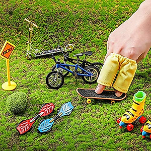 Suilung 25 Pieces Mini Finger Toys Set Finger Roller Skates Finger Pant Finger Skateboards Finger Bikes Scooter Tiny Swing Board Fingertip Movement Party Favors Replacement Wheels and Tools