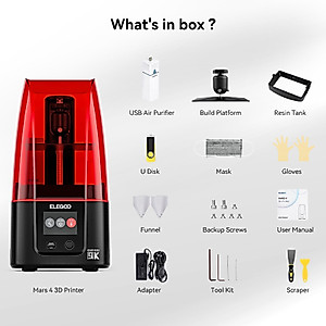 ELEGOO Resin 3D Printer, Mars 3 Pro MSLA 3D Printer with 6.6-Inch Ultra 4K Monochrome LCD, Print Size of 5.647"(W) 3.52(D) 6.8"(H) and Replaceable Activated-Carbon