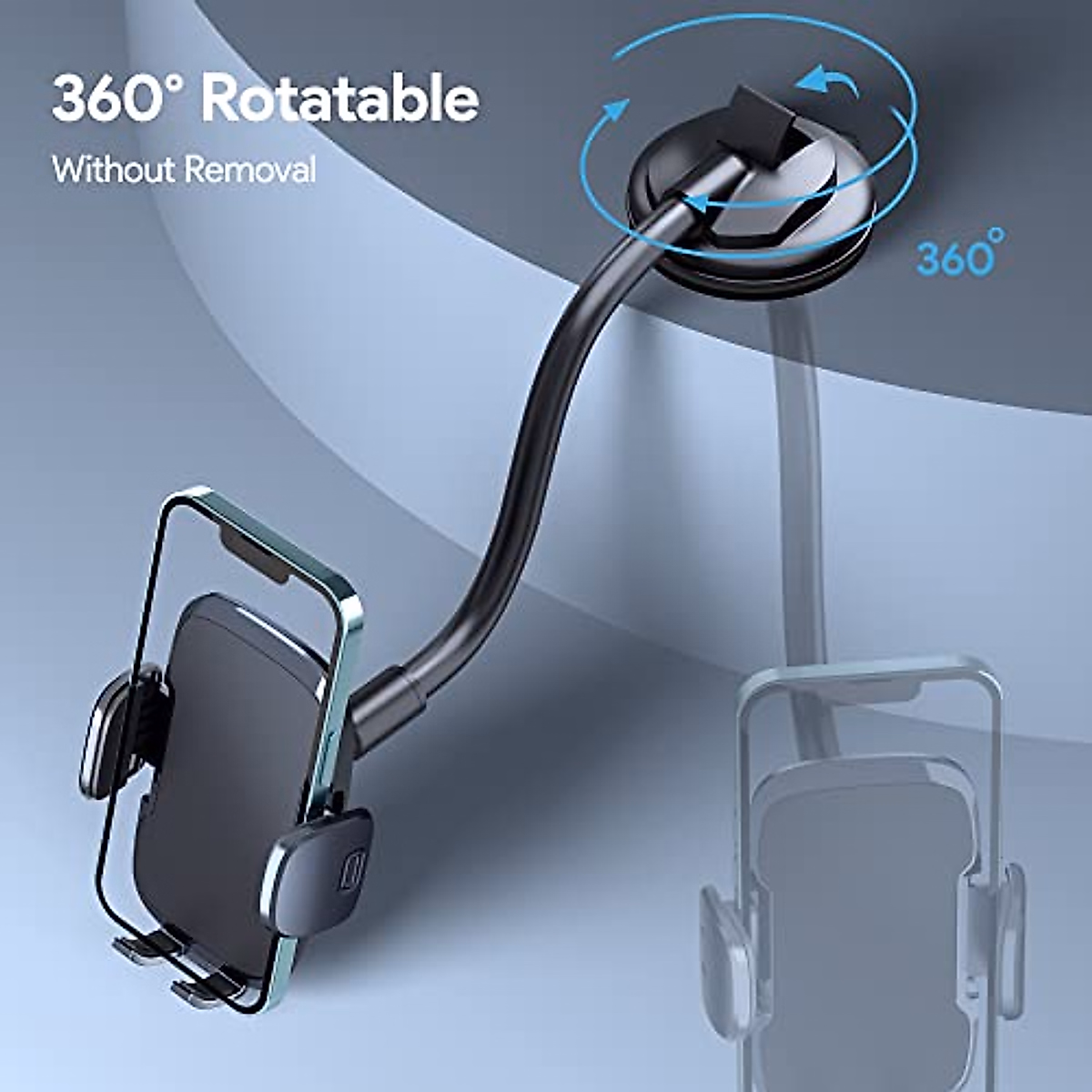 TICILFO Car Phone Holder Mount [Flexible Gooseneck Long Arm] Phone Mount for Car Holder Dashboard Windshield [Washable Strong Suction Cup] Cell Phone Holder Car Mount (Black) (Black)