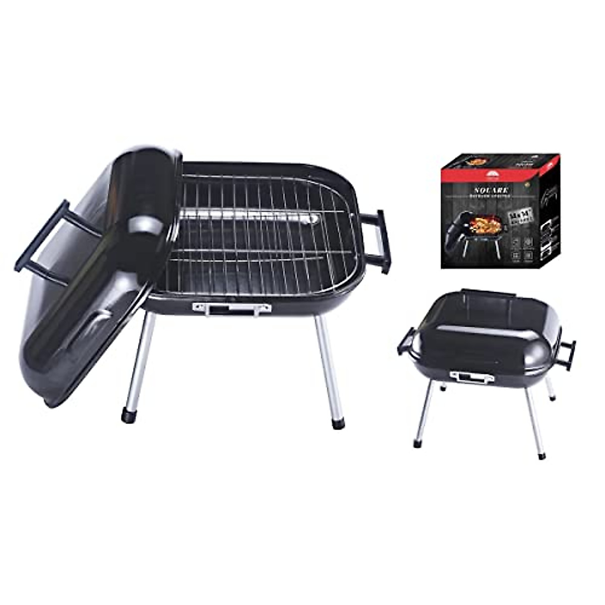 J&V TEXTILES BBQ Square Grill, 14 Inch Portable Charcoal Grill, Lightweight Grill for Barbecue Party, Dual Vents for Temp & Charcoal Control