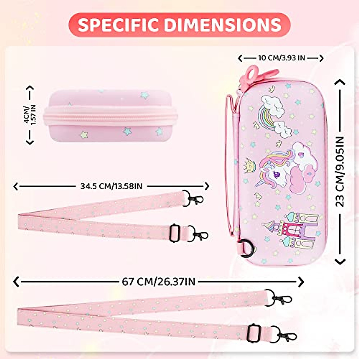RHOTALL Carrying Case for Nintendo Switch Lite, Cute Case Cover Accessories Bundle for Switch Lite with TPU Protective Shell, Adjustable Shoulder Strap, Screen Protector and 2 Thumb Caps - Unicorn