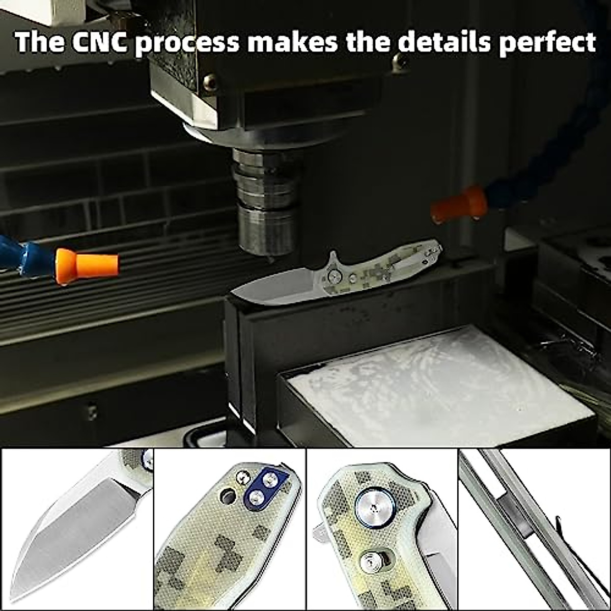 WIN+ Pocket Knife, Folding Knife with Button Lock, EDC Knife with Axis Lock and Ball Bearing, D2 Tactical Knife with G10 Handle, Survival Knives for Camping W3435 (B-Camo-G10)