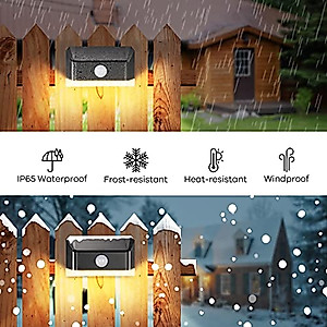 Linkind Solar Powered Motion Sensor Outdoor Lights Waterproof, LED Solar Step Lights Warm White, Outdoor Solar Deck Lights for Fence Post, Step, Deck, Railing, Backyard, Patio, and Walkway, 4 Pack