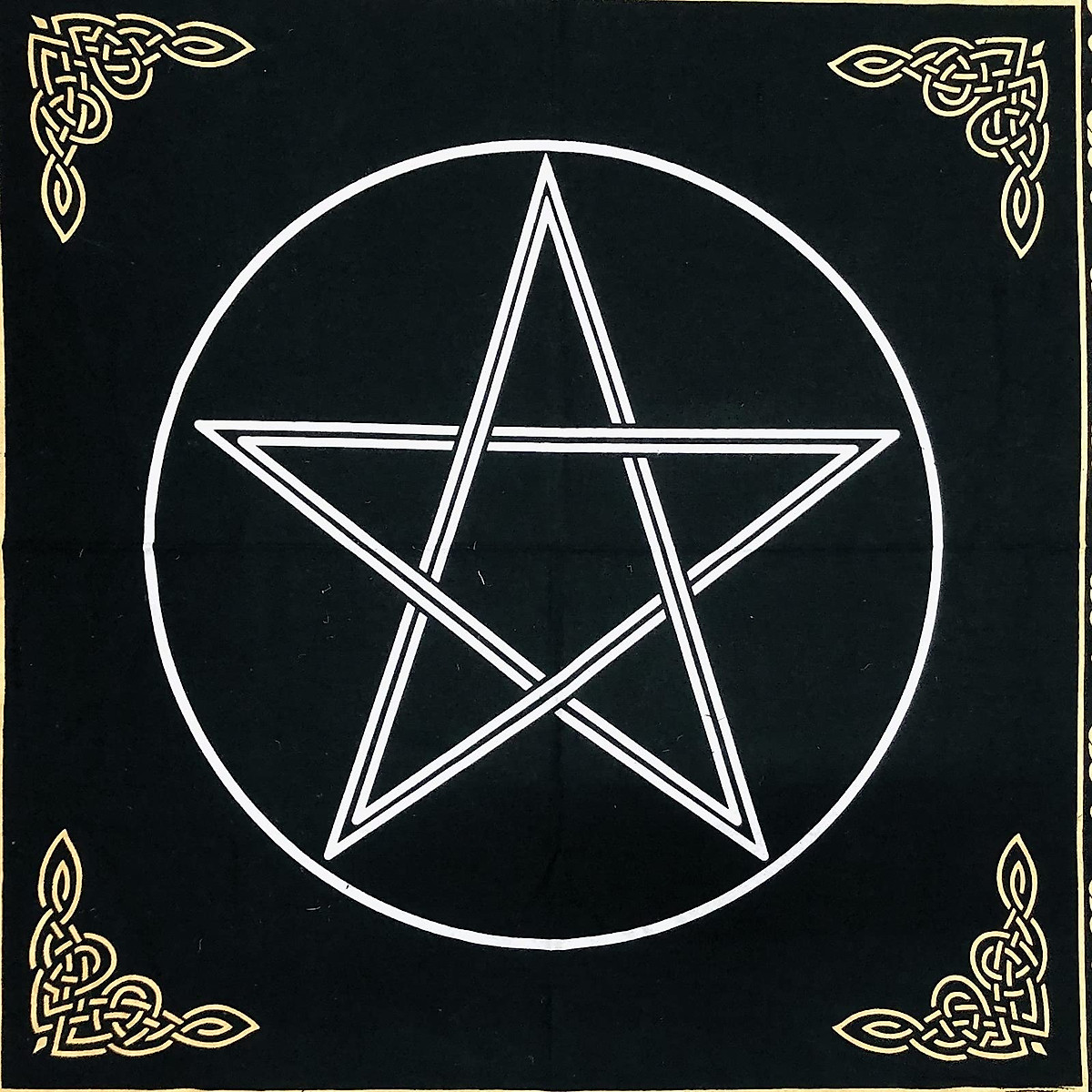 THE ART BOX Altar Cloth Tarot Cards Table Napkins Witchcraft Supplies Black Gold Tablecloth Square Alter Pagan Spiritual Celestial Deck Cloth with Fringes, Magical Pagan, 36x36 Inches