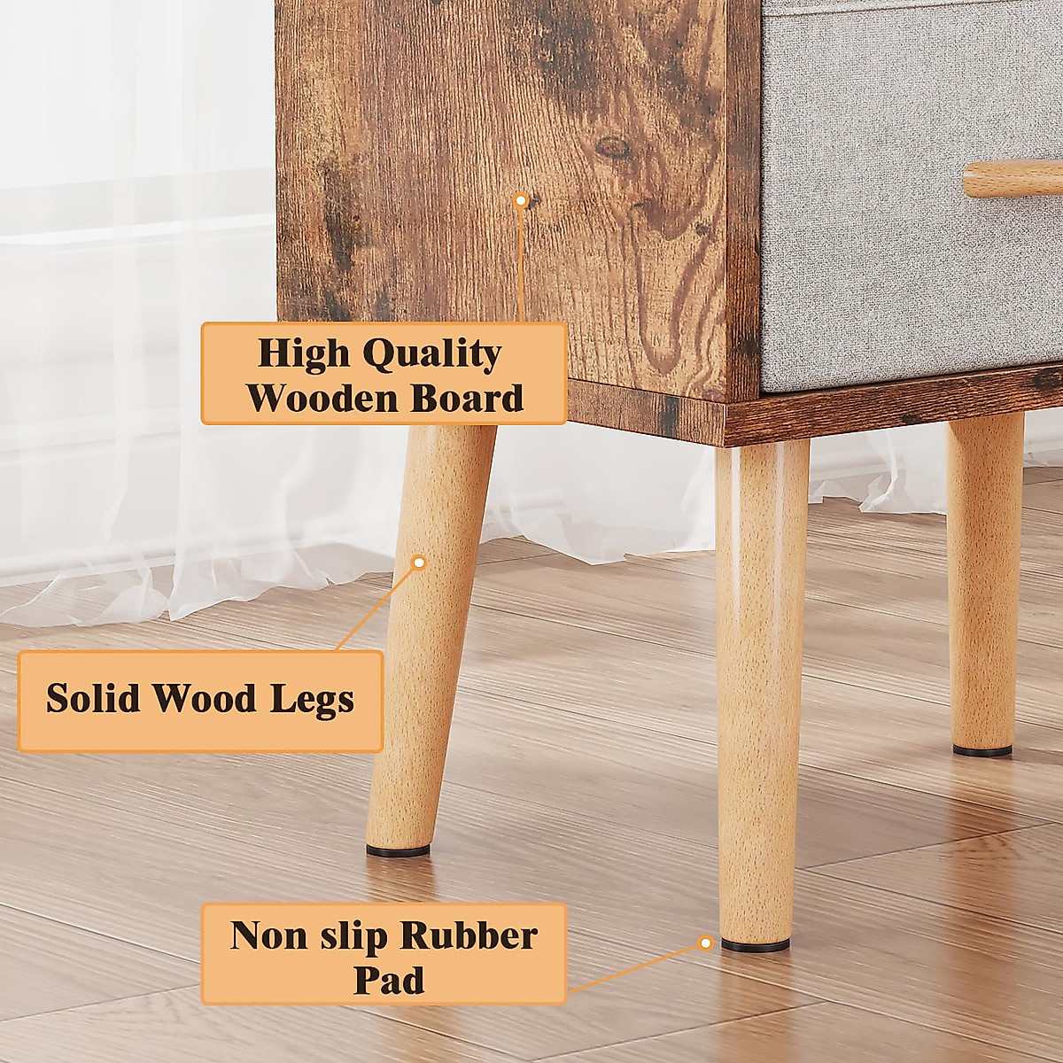 LUCKNOCK Night Stand with Drawer, Modern Bedside Table, Mid Century Nightstand with Open Storage Shelf, Small Bedside Tables for Bedroom, Sturdy Wood Bedroom Side Table, Rustic Brown