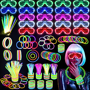OLUPP 222PCS Glow in the Dark Party Supplies, Glow Sticks Glasses Favors, 200 PCS Glow Sticks and 22 PCS LED Glasses, New Years Neon Party Favors for Glow Party, Wedding, Concert, Raves, Birthday