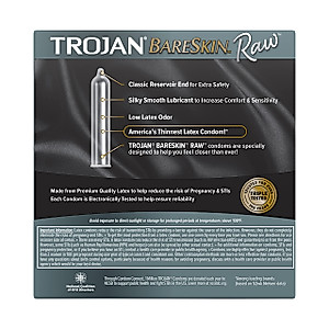 TROJAN BareSkin Raw Thin Condoms, Lubricated Condoms For Men, America’s Number One Condom Brand, 24 Count Pack