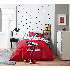 Saturday Park Disney Mickey Mouse Face Emotions Full/Queen Duvet Cover & Sham Set - 3 Piece 100% Organic Cotton Duvet Set - GOTS & Oeko-TEX Certified (Disney Official)