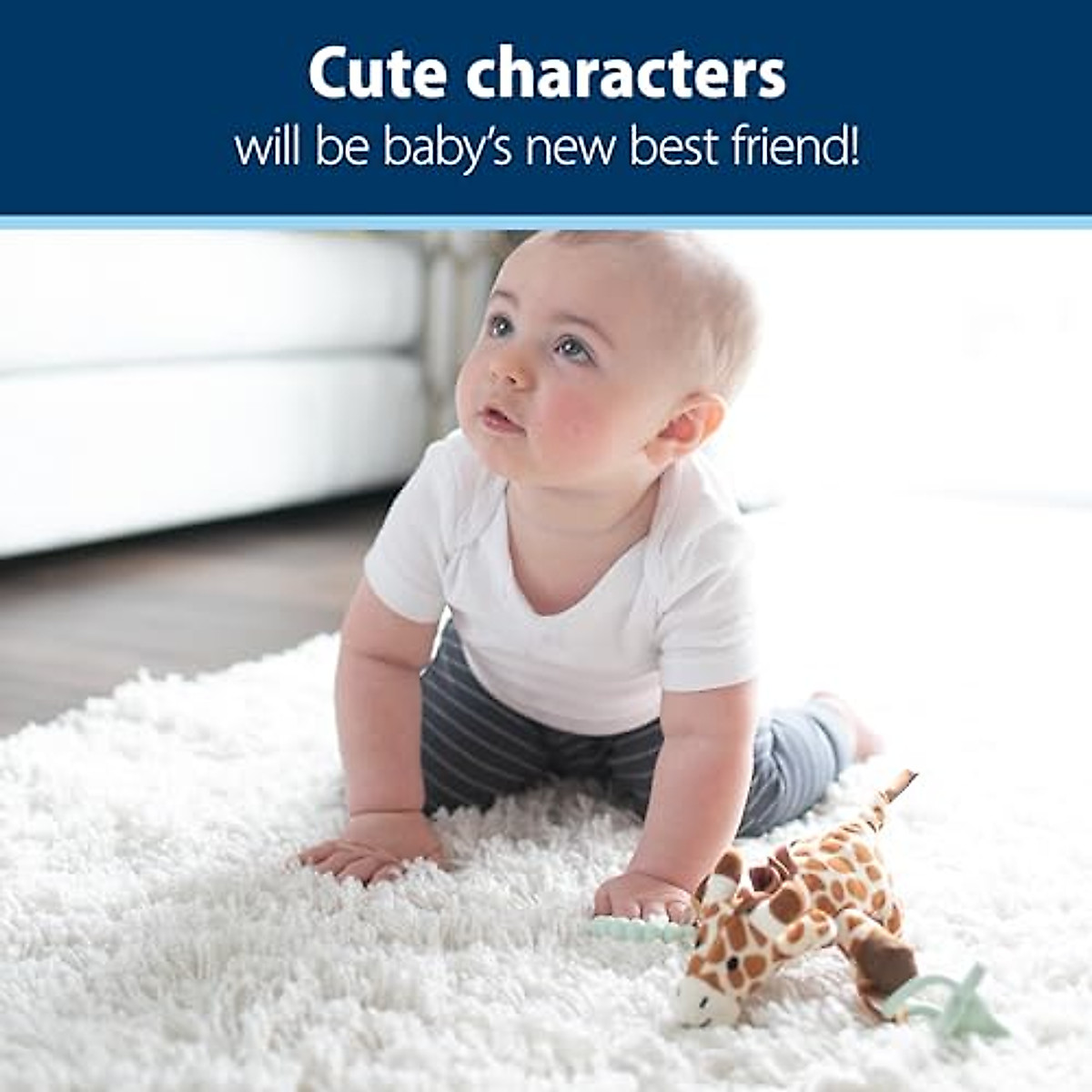 Dr. Brown's Lovey Pacifier and Teether Holder, 0 Months Plus, Giraffe with Green Pacifier