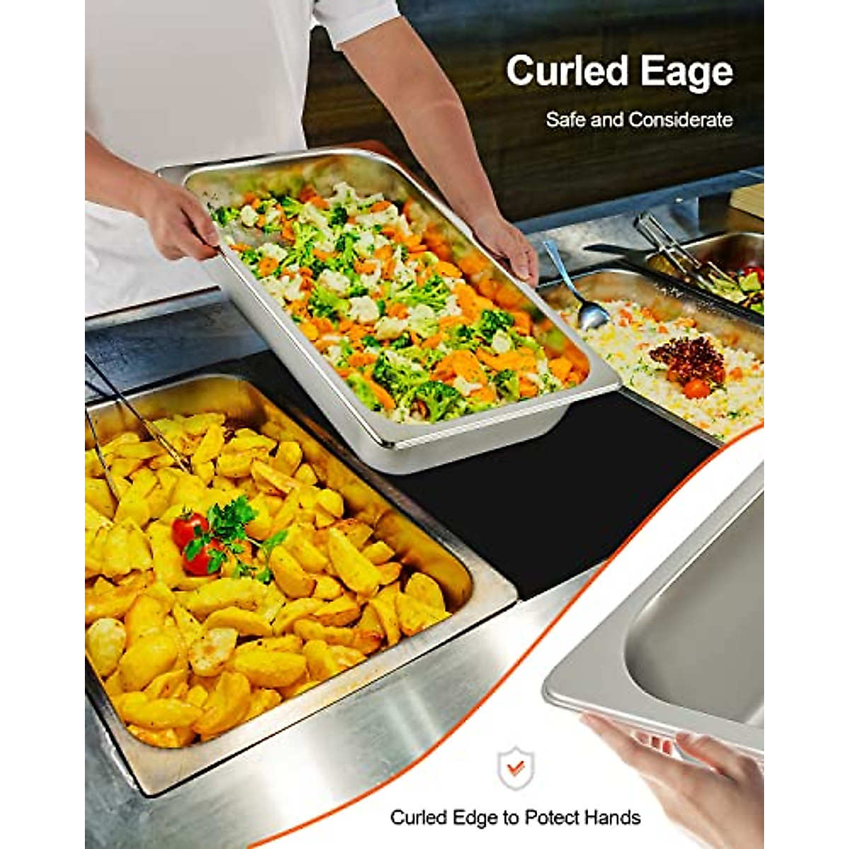 ZeroPone Hotel Pan 4" Deep Steam Table Pan 6 Pack Full Size 20.8"L x 12.8"W Hotel Pan 22 Gauge Stainless Steel Anti Jam Steam Table Pan