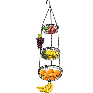SimpleHouseware 3-Tier Fruit Hanging Basket, Bronze