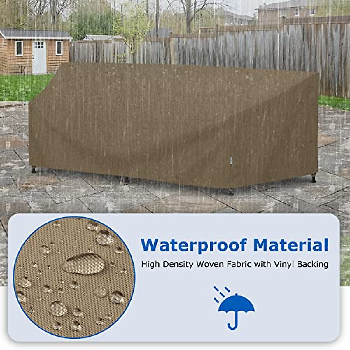 SunPatio Outdoor Curved Sectional Couch Cover, Heavy Duty Waterproof Patio Sofa Cover, All Weather Protection Patio Furniture Cover, Air Vent & Straps, 150"(back)/112"(front)L x 36"W x 38"/24"H, Taupe