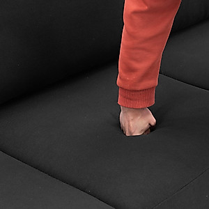 Reversible Sectional Sofa L-Shaped Deep Seated 4-Seater Modern Linen Sofa Couch with Chaise Lounge Iron Feet Indoor Modular Sofa for Living Room (Black)