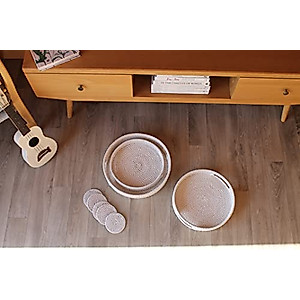 SIMPLY FABULOUS White Round Rattan Tray, Set of 2 Serving Trays with Handles, 13 & 11 inch