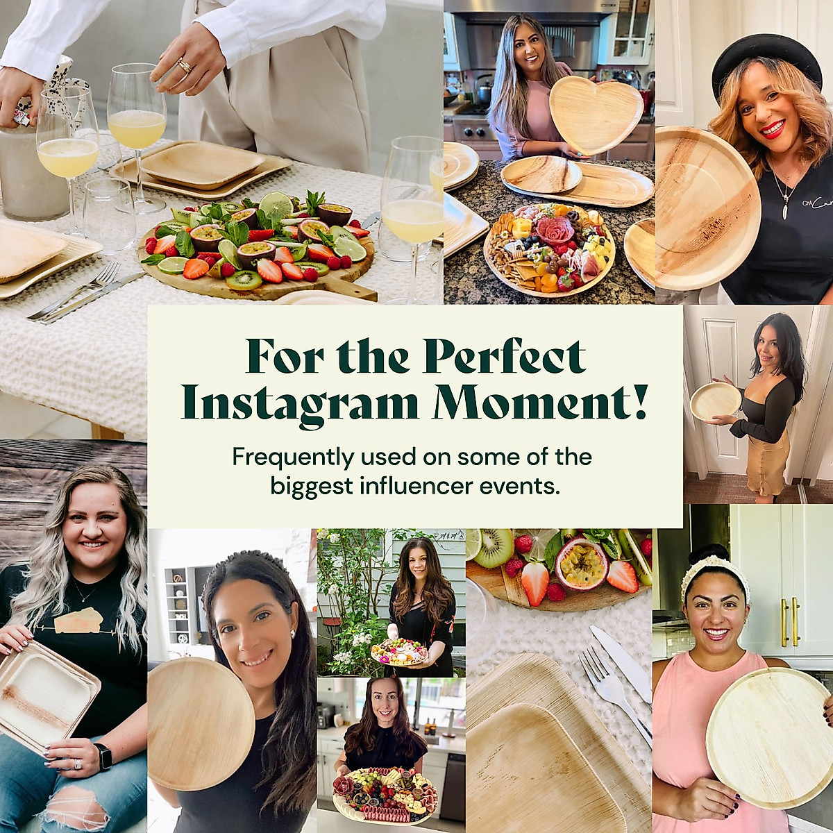 Chic Leaf Palm Leaf Disposable Plates - Bamboo Plates Disposable 10 Inch & 7 Inch Square (48 Pc) Compostable & Biodegradable, Better than Plastic Plates - Heavy-Duty, Party Plates Dinnerware Set