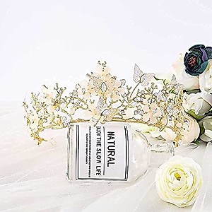Kilshye Queen Crown Gold Tiaras and Crowns Butterfly Rhinestone Tiara Vintage Bridal Wedding Crown Pageant Costmue Prom Headpiece for Women and Girls (Gold)