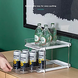 Lyellfe 2 Tier Clear Organizer with Divider, Pull Out Under Sink Organizer and Storage, Sliding Spice Rack Medicine Cabinet Bins, Multi-purpose Vanity Tray for Bathroom, Kitchen Pantry