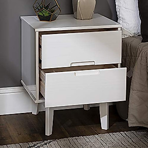 Walker Edison Furniture AZR2DSLNSWH Solid Wood 2-Drawer Groove Handle End Side Table Nightstand with Storage, 24" H, White