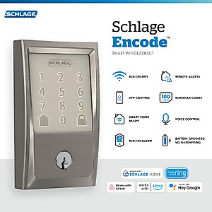 Schlage Encode Smart Wi-Fi Deadbolt with Century Trim in Satin Nickel