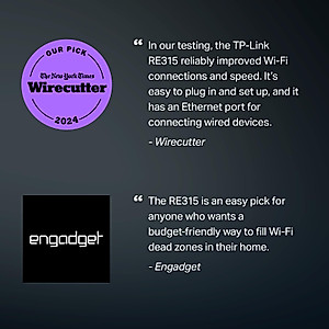 TP-Link AC1200 WiFi Extender(RE315), Covers Up to 1500 Sq.ft and 25 Devices, Up to 1200Mbps Dual Band WiFi Booster Repeater,Access Point, Supports OneMesh