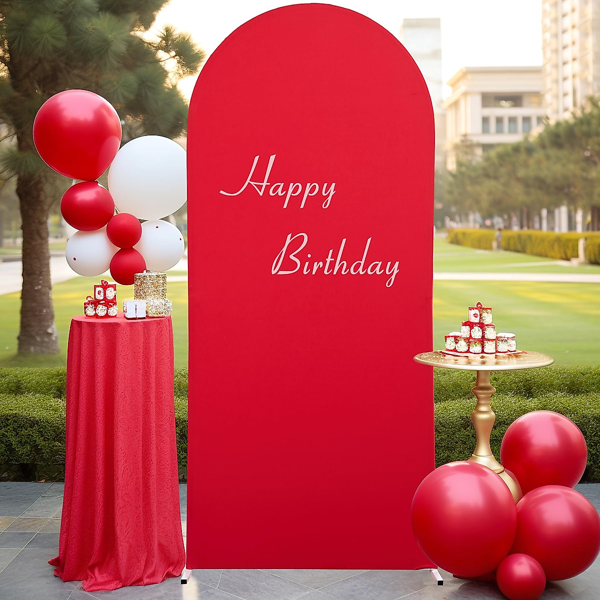 7.2FT Red Arch Backdrop Cover, Spandex Fitted Wedding Arch Stand Covers 2-Sided Round Top Chiara Arch Backdrop Cover for Wedding Ceremony Birthday Party Baby Shower Banquet Decoration