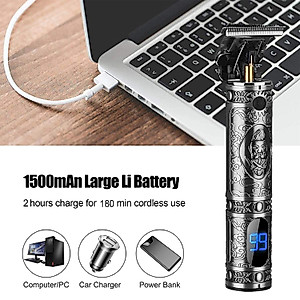 Suttik Hair Trimmer for Men, Professional Hair Clippers for Barber, Beard Trimmer for Men, Cordless Edgers Clippers, Ornate Knight T-Blade Close Cutting Trimmer with LCD, Gray