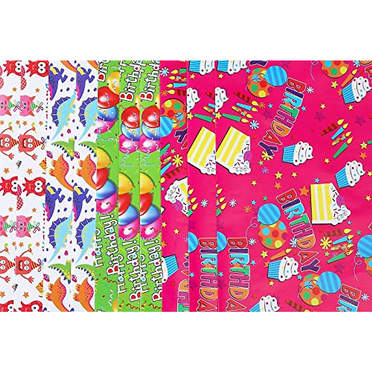 U'COVER Birthday Gift Wrapping Paper Sets Happy Birthday Greetings Theme 4 Styles Mixed Gift Wrap Papers for Gifts Box Wrapped Decor for Girls Boys Kids Baby Shower Women 10 Folded Sheets 20 * 29inch