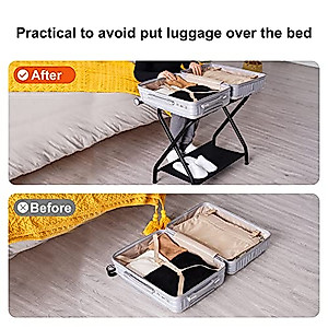 Heybly Luggage Rack,Pack of 2,Steel Folding Suitcase Stand with Storage Shelf for Guest Room Bedroom Hotel,Black,HLR002B2