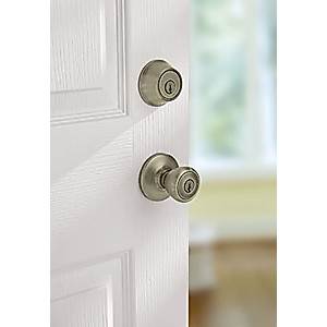 Kwikset 690T 5 SMT 6AL RCS 690 Tylo Keyed Entry Knob and Single Cylinder Deadbolt Comob Pack, Antique Brass