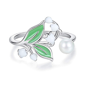 VIKI LYNN 925 Sterling Silver Lily of The Valley Flower Open Ring Wedding Engegament Ring for Women